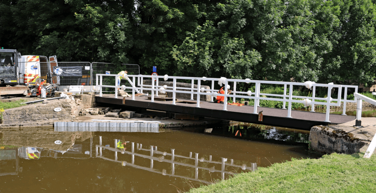 Skipton swing bridge back in place | Towpath Talk